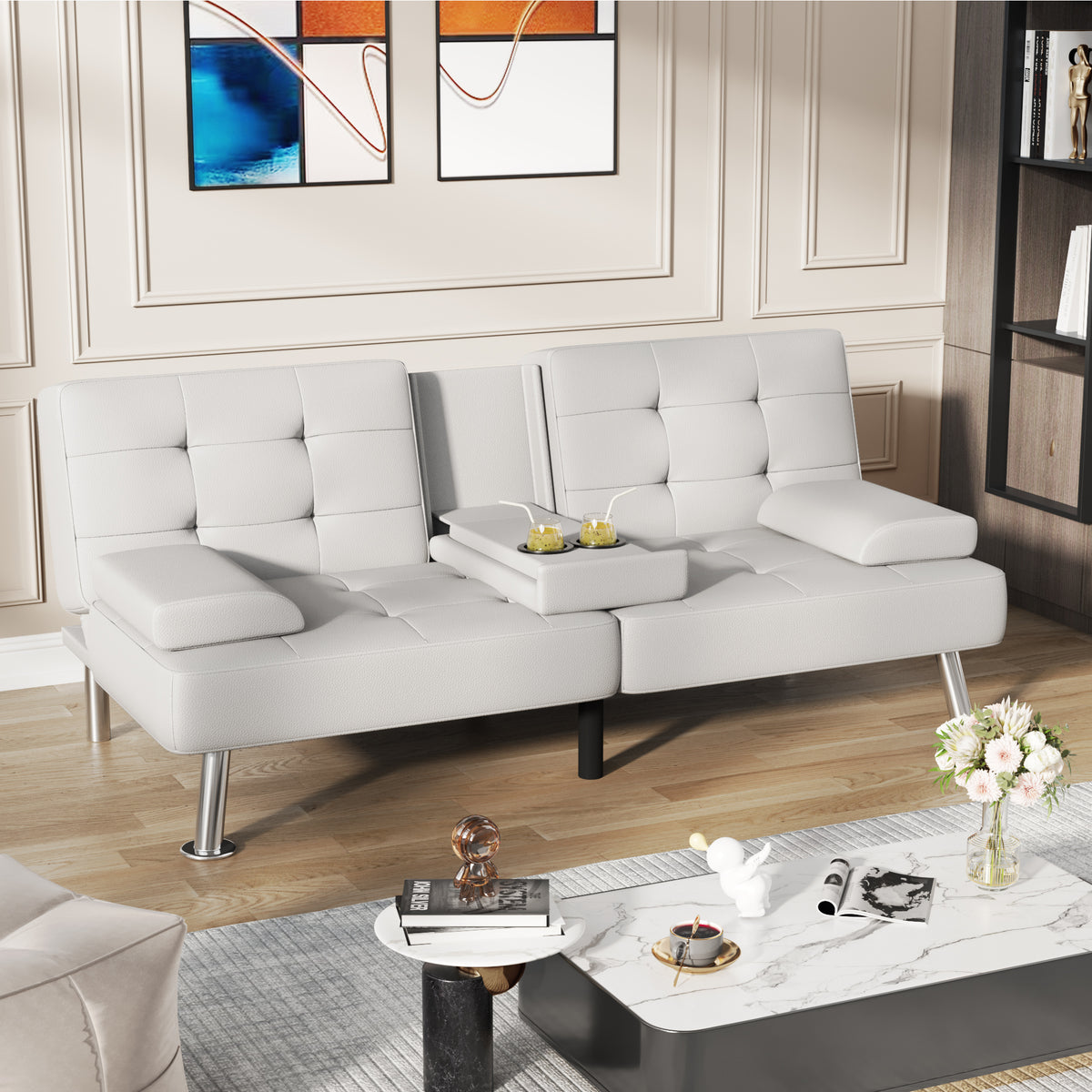 Homall Futon Sofa Bed Faux Leather Couch Modern Convertible Folding Re