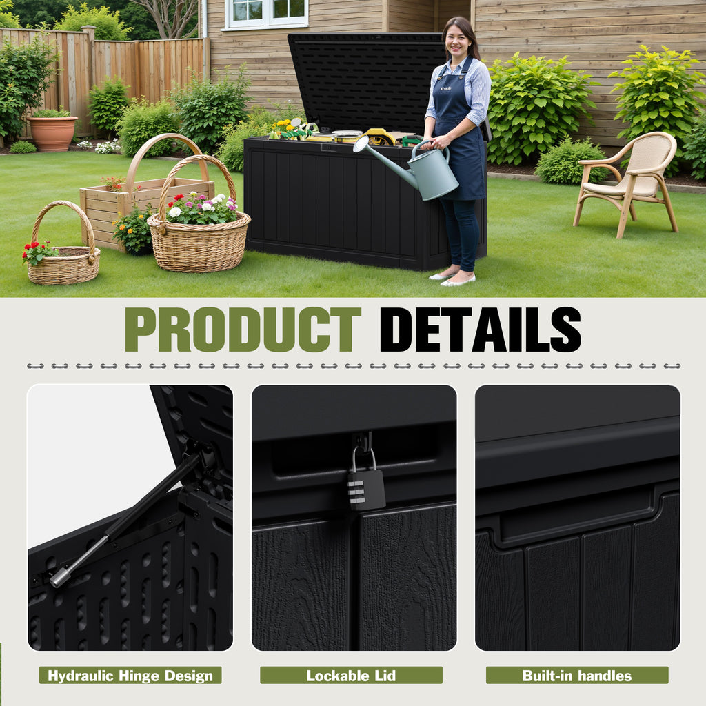 Homall 150 Gallon Resin Deck Box, Outdoor Lockable Storage Box, Waterp ...