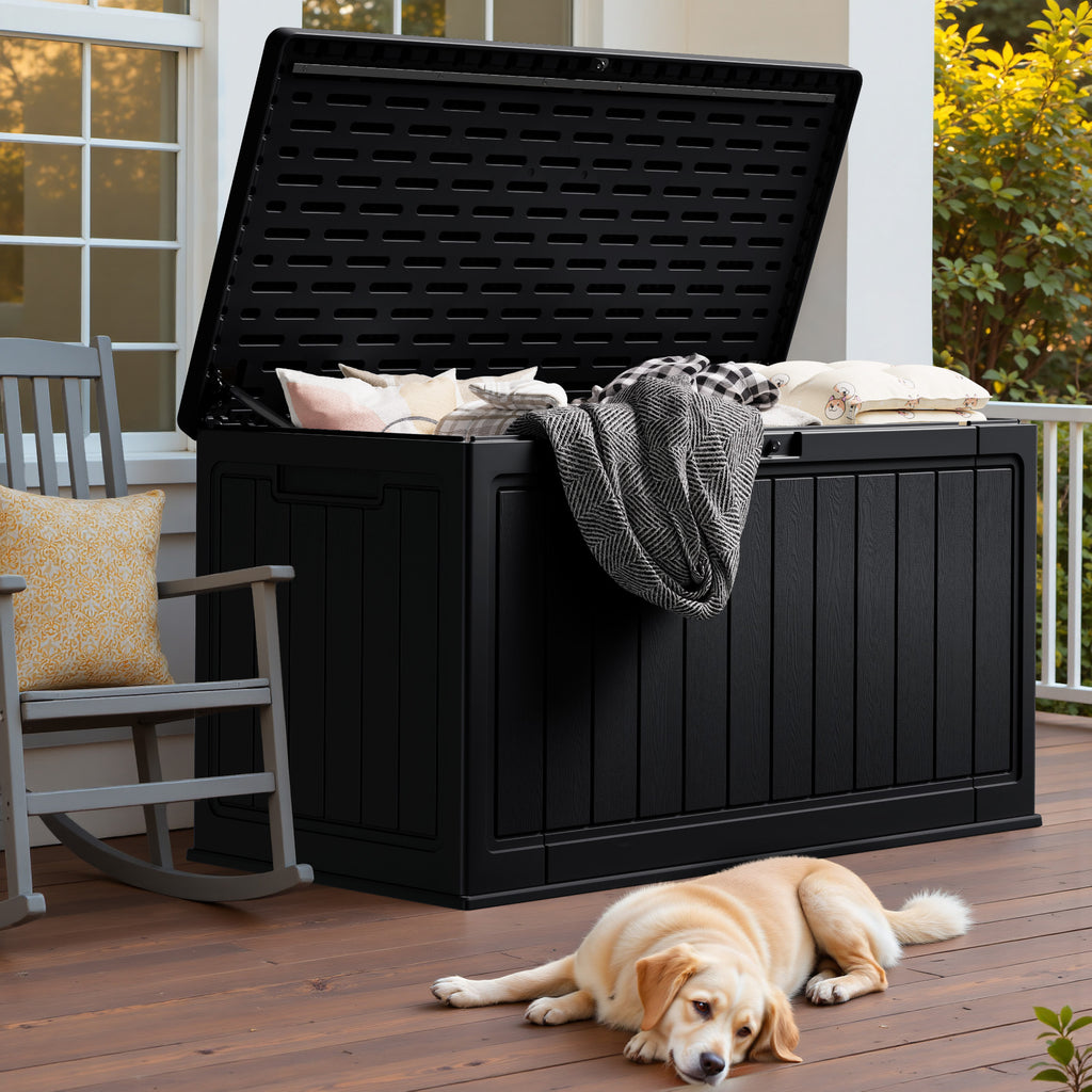 Homall 150 Gallon Resin Deck Box, Outdoor Lockable Storage Box, Waterp ...