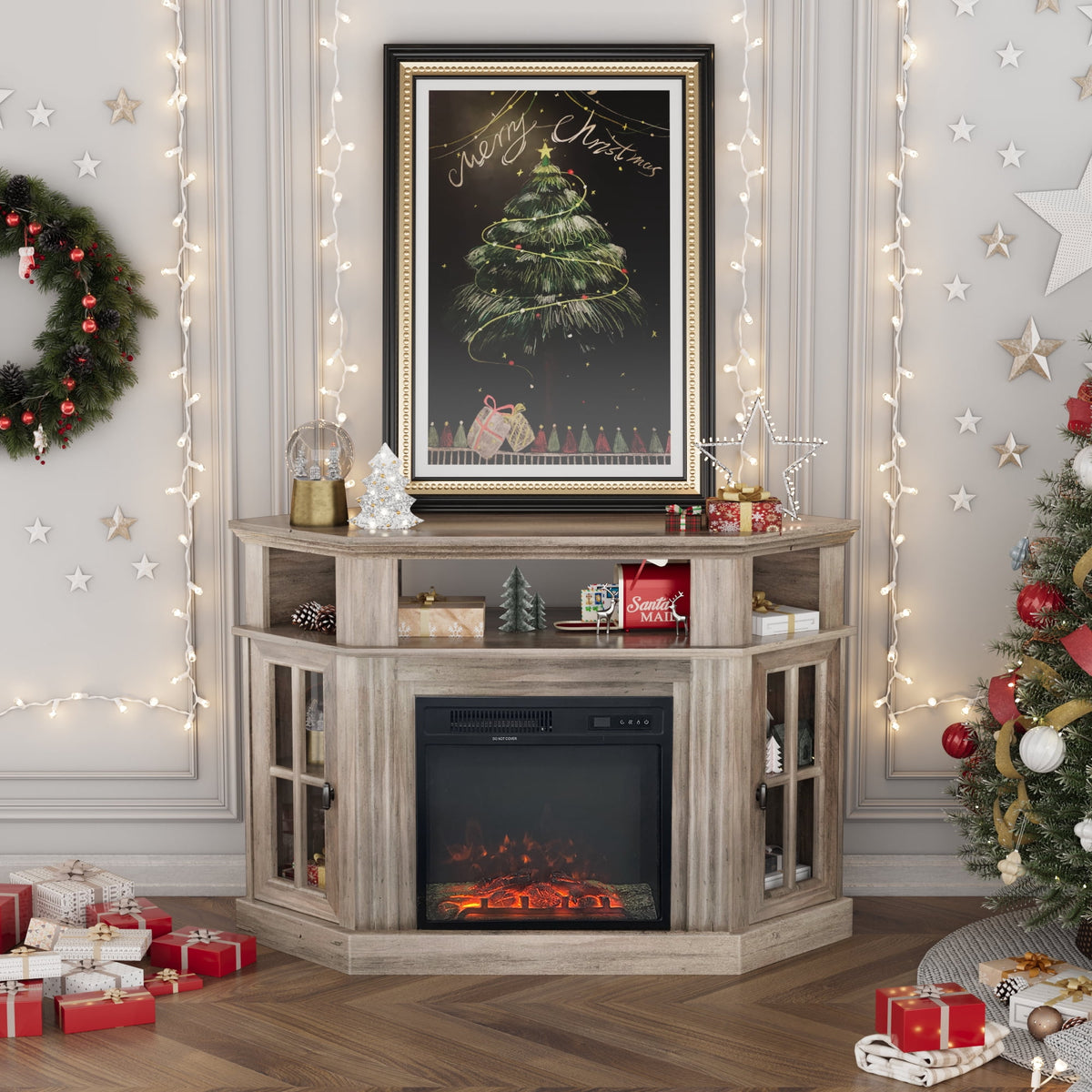 Homall Corner Fireplace TV Stand Modern Farmhouse TV Stand with Electric Fireplace for TVs up to 50