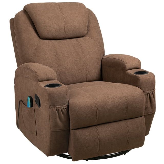 Homall Swivel Rocker Recliner with Massage and Heat Brown Fabric
