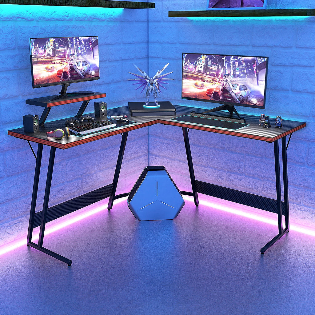 Gaming Desk L-Shaped Carbon Fiber Surface Gaming Corner Desk Table ...