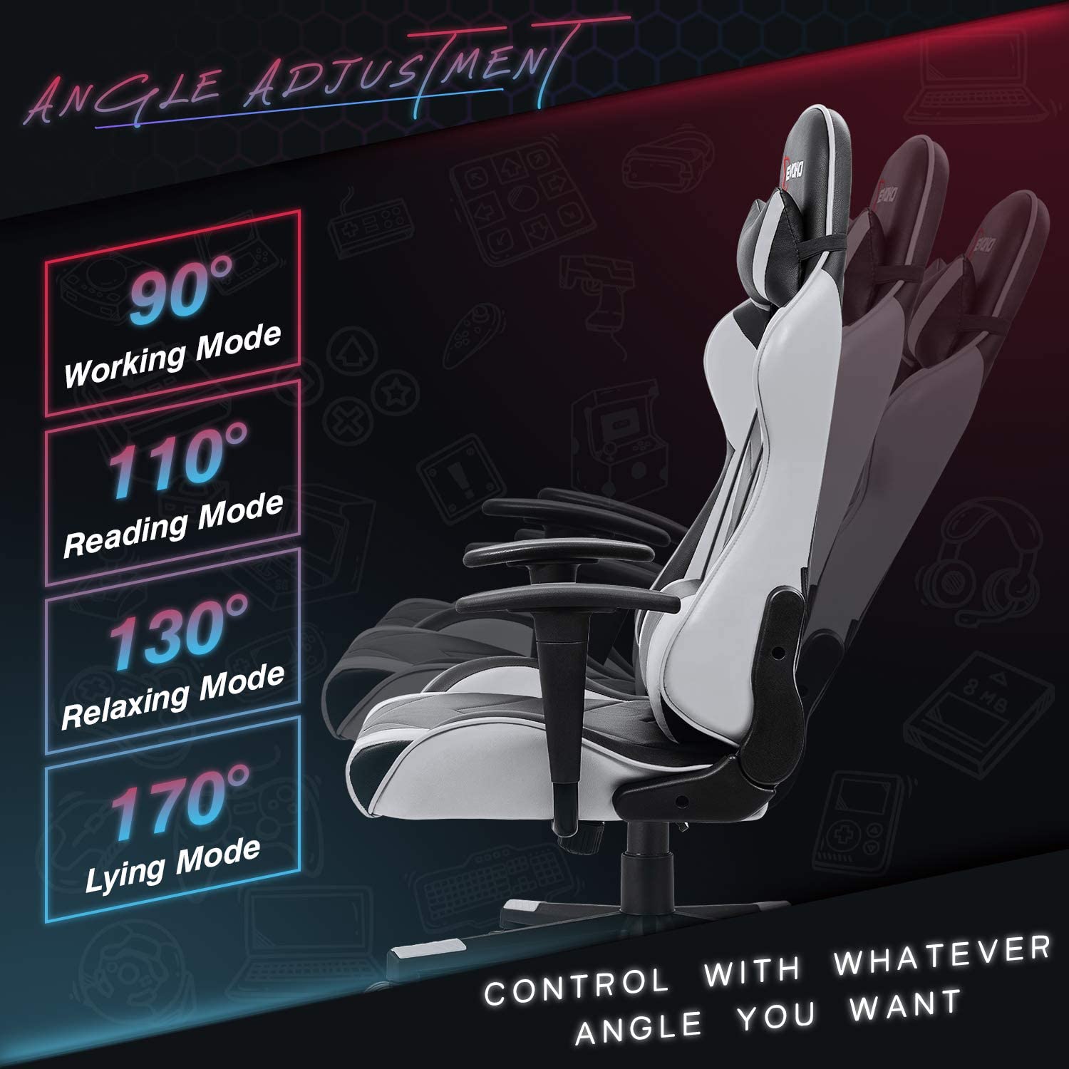 Homall Gaming Chair Racing Style Ergonomic Adjustable Height High-Back ...