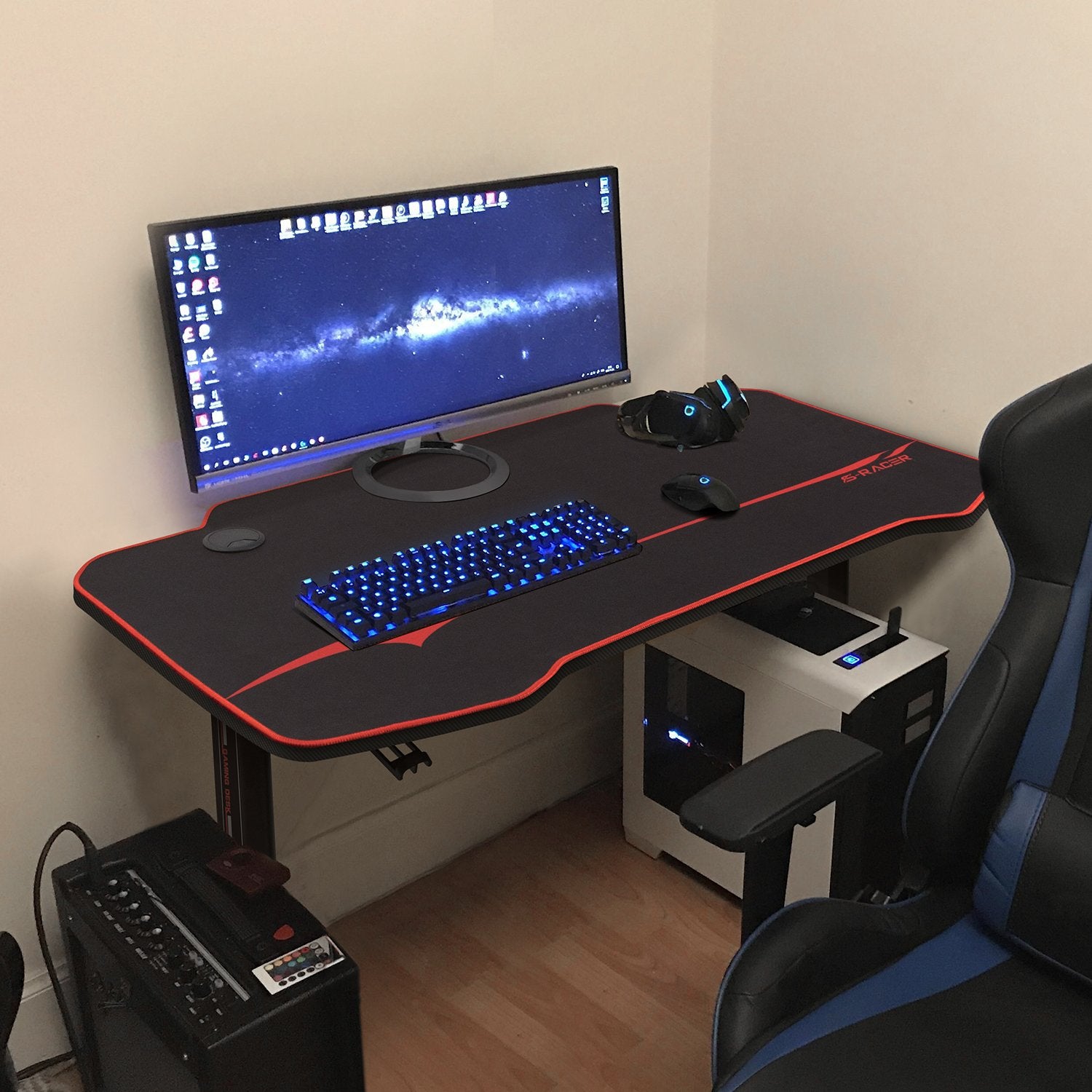 Homall Gaming Desk T-Shaped Frame Computer Table with Carbon Fiber ...