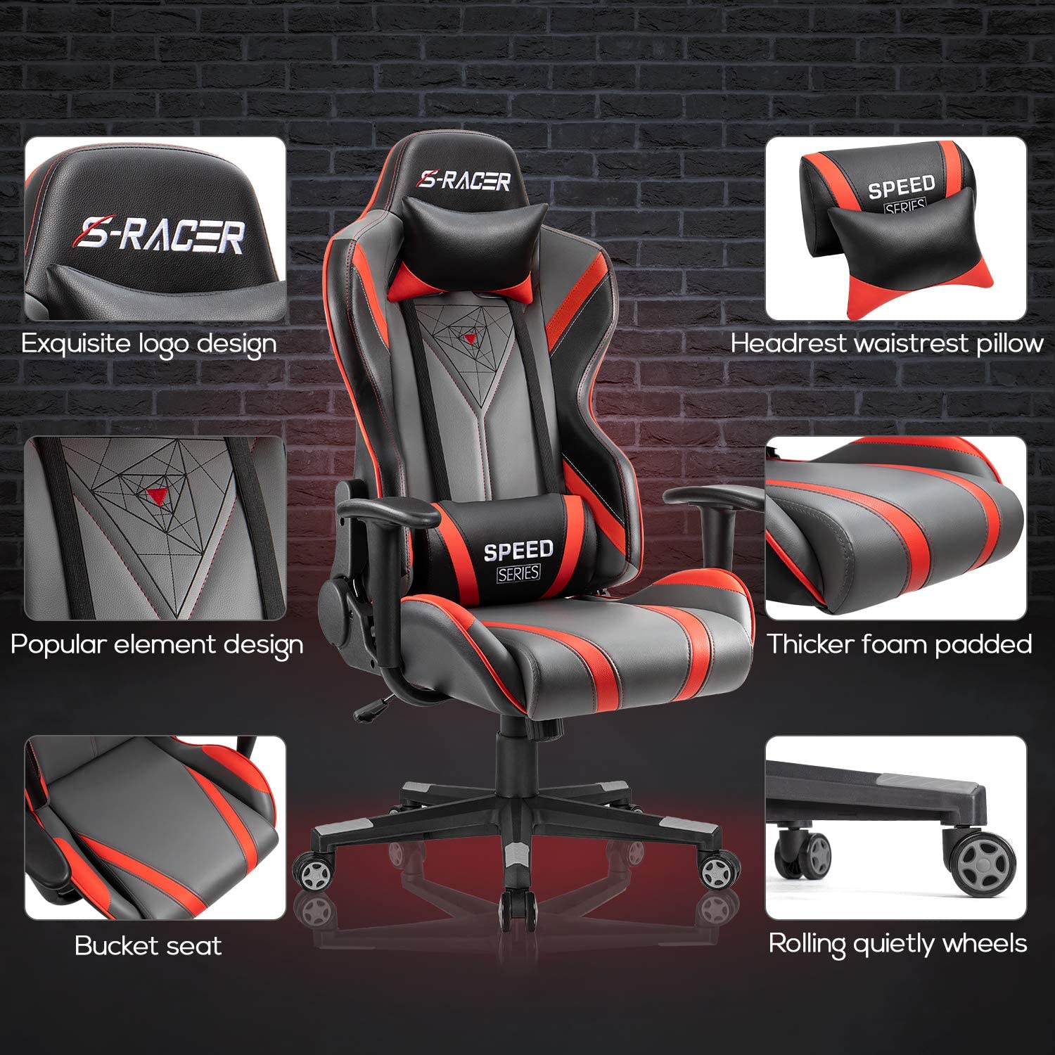 Homall Gaming Chair High Back PU Leather Racing Chair Sracer Computer ...