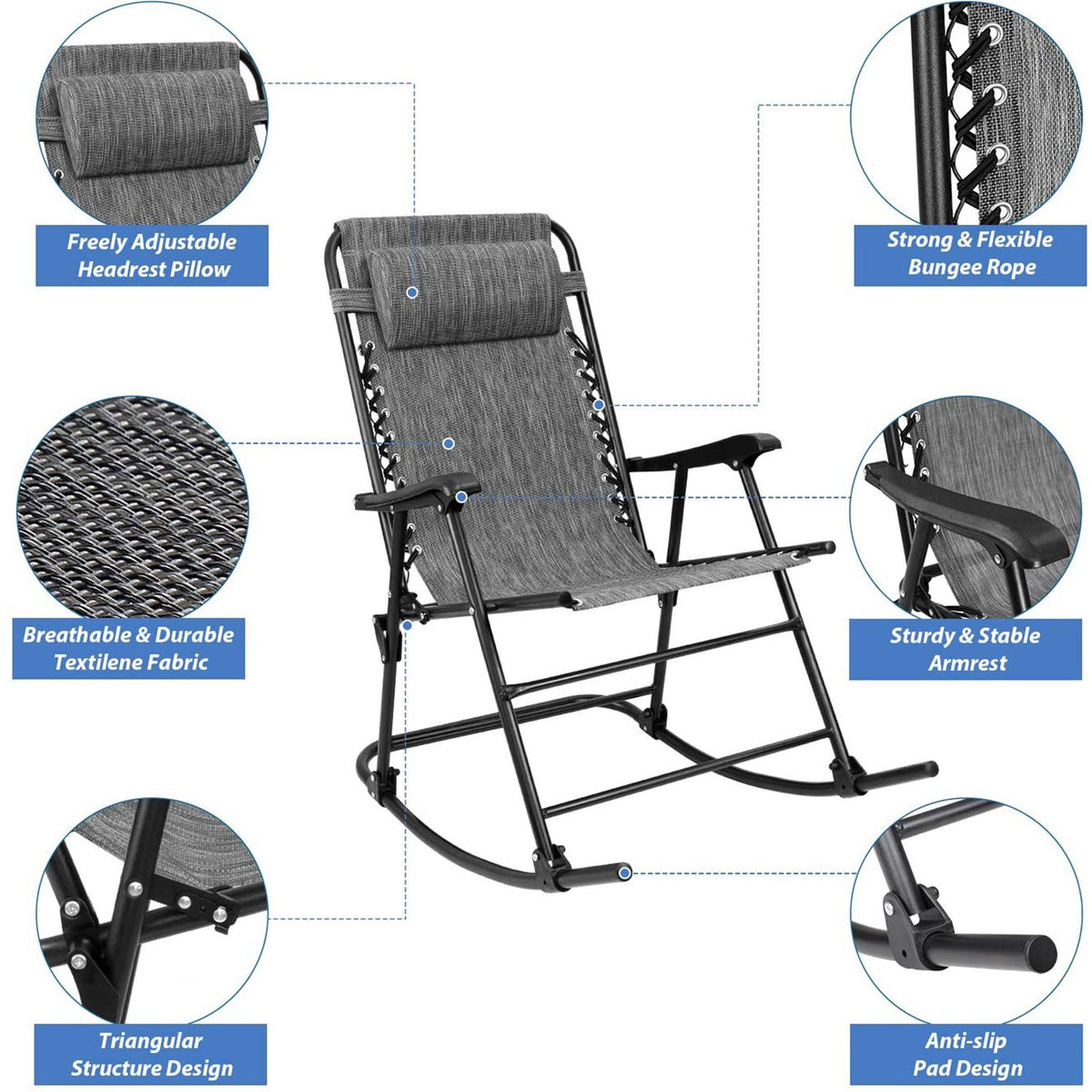 Homall Patio Rocking Chair Zero Gravity Chair Outdoor Folding Recliner Foldable Lounge Chair Outdoor Pool Chair for Poolside and Camping