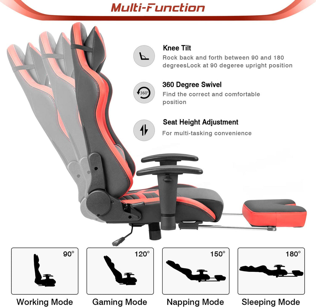 Homall Gaming Chair With Footrest, Ergonomic High-Back Leather Racing ...